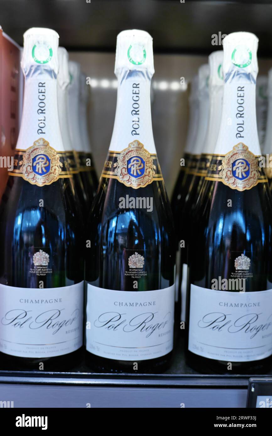 POL ROGER CHAMPAGNE BOTTLES ON DISPLAY INSIDE THE FOOD STORE Stock ...