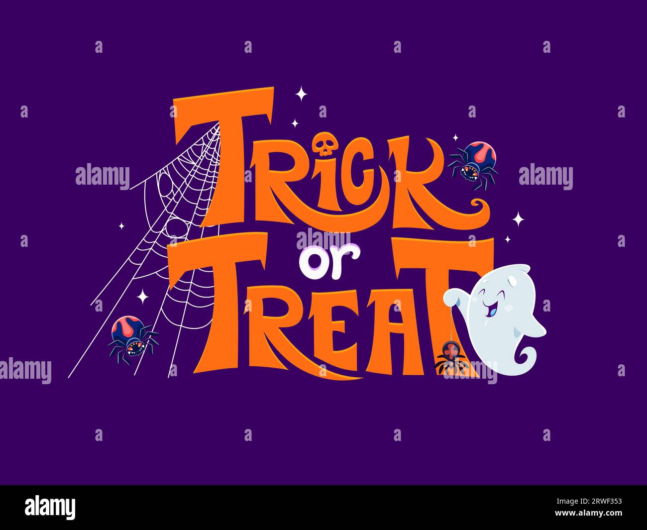 Halloween holiday banner, quote Trick or Treat with cartoon kawaii ...