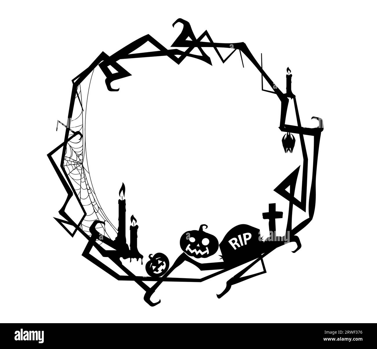 Halloween holiday black frame with pumpkins and cemetery tombstones ...