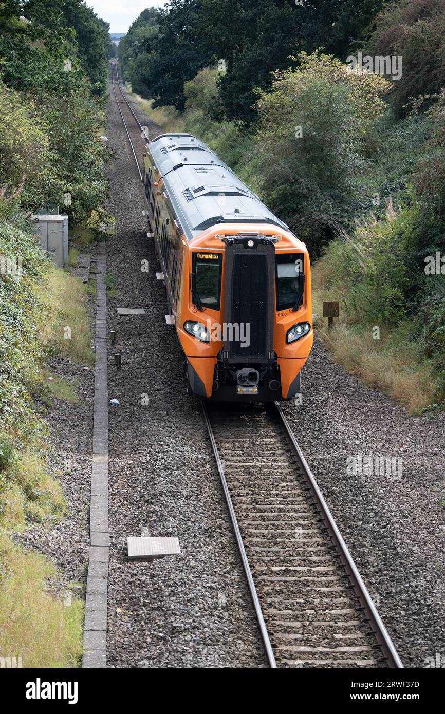 West Midlands Railway class 196 diesel train on the single track line ...