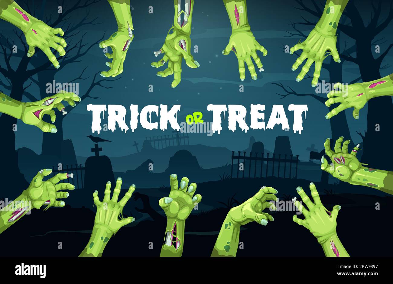 Halloween zombie hands banner for holiday horror night and trick or ...