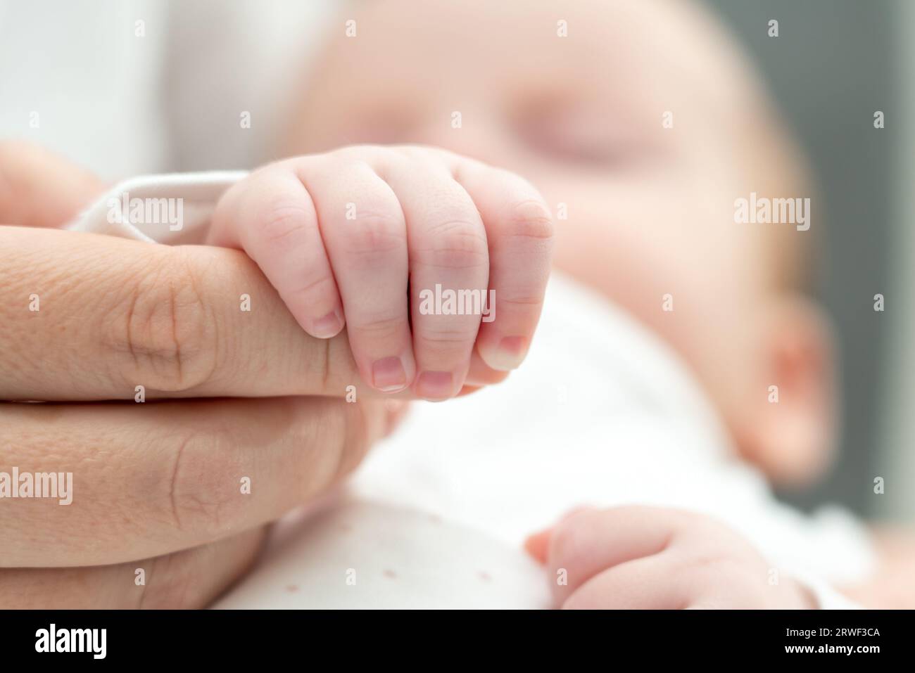 Newborn's grip symbolizes trust and safety. Concept of pure connection ...