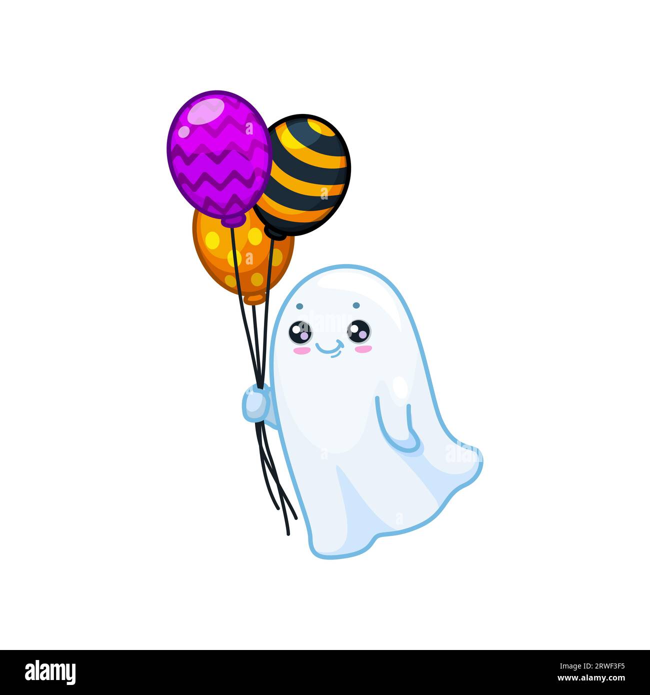 Halloween kawaii ghost character hold bunch of colorful balloons ...