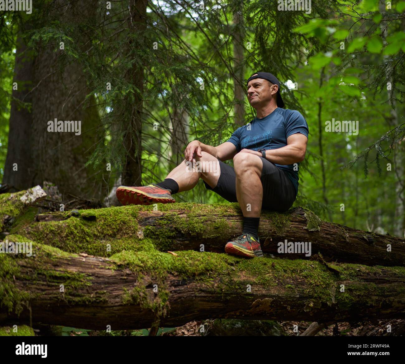 Male tourist sitting on log hi-res stock photography and images - Alamy
