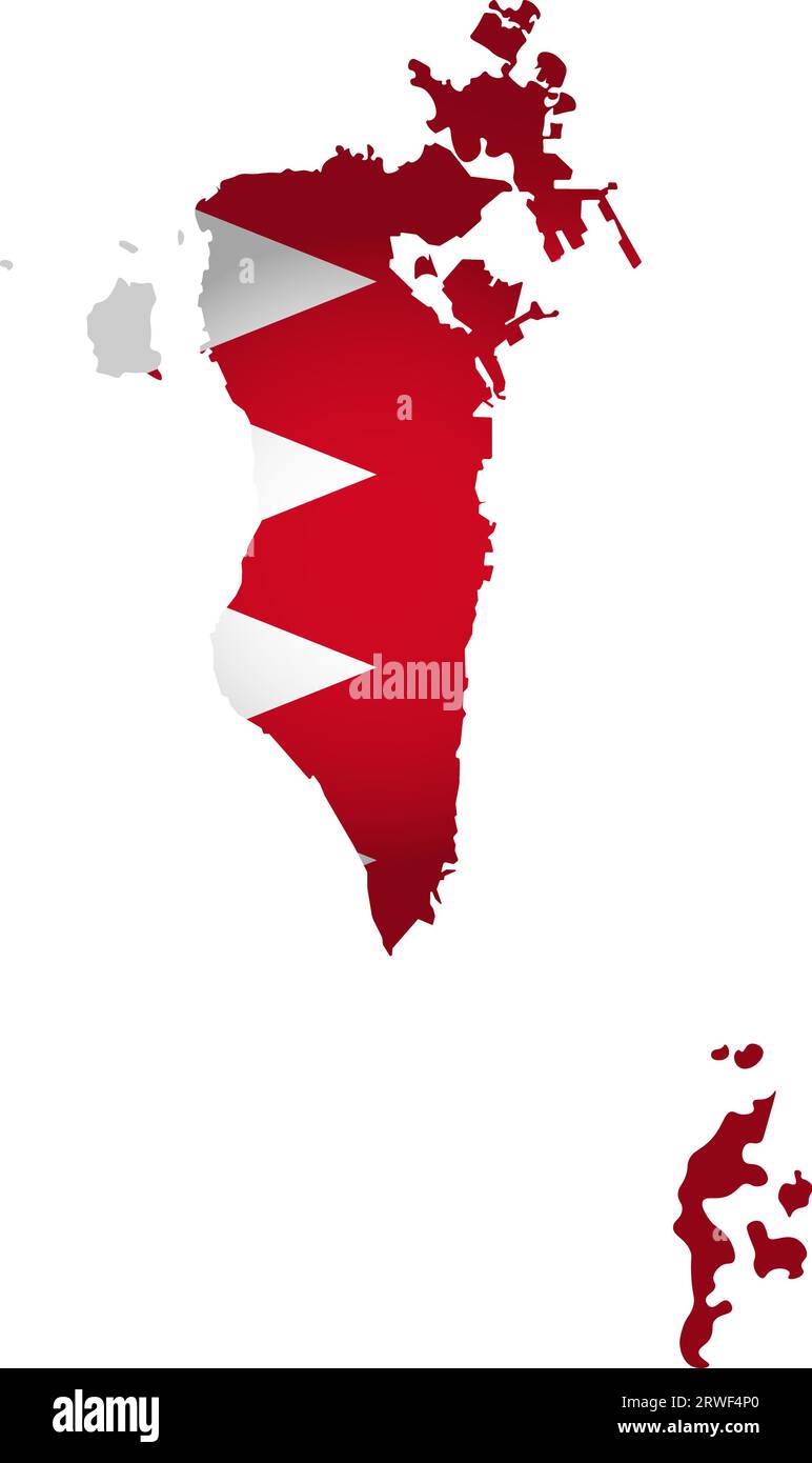 Illustration with national flag with simplified shape of Bahrain map (jpg). Volume shadow on the ...