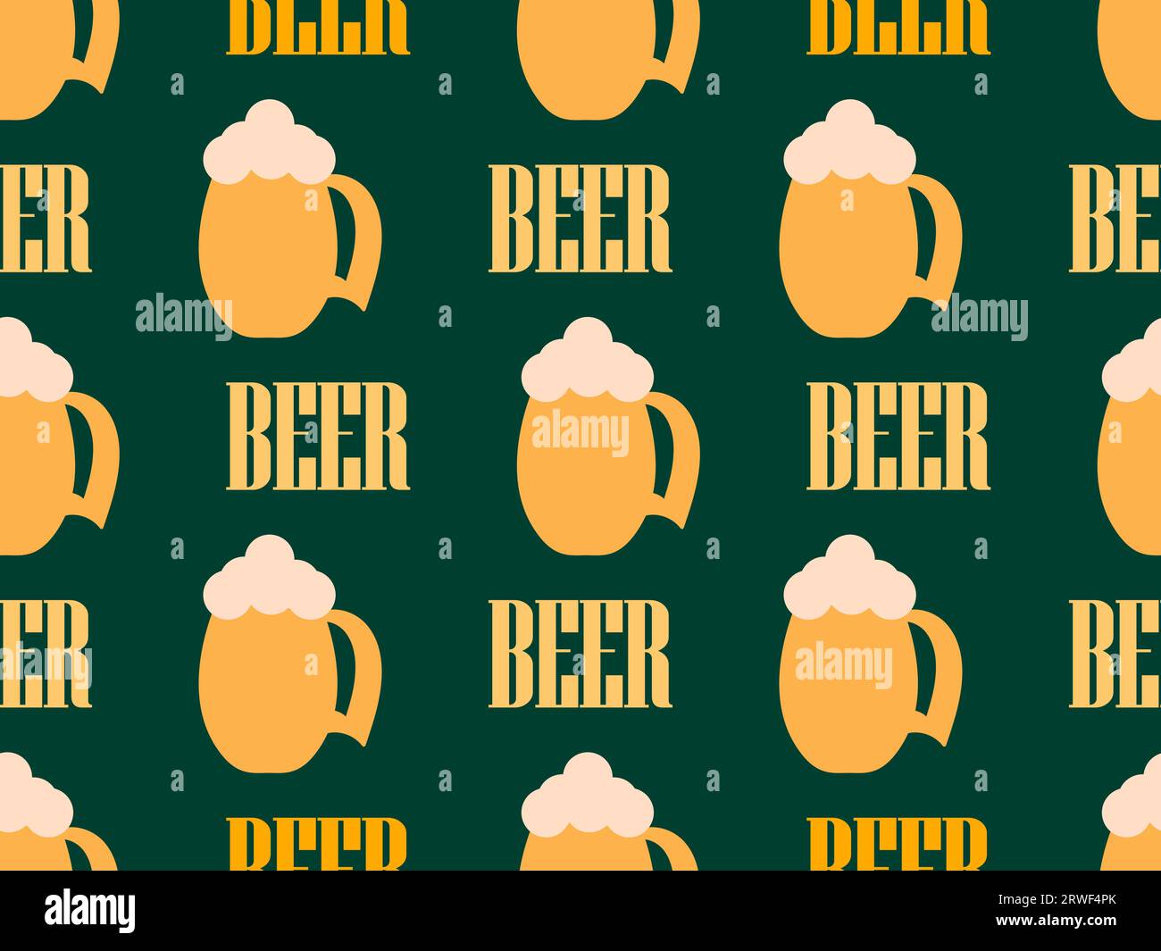 Beer mug seamless pattern. Glass of foamy light beer and text on a dark ...