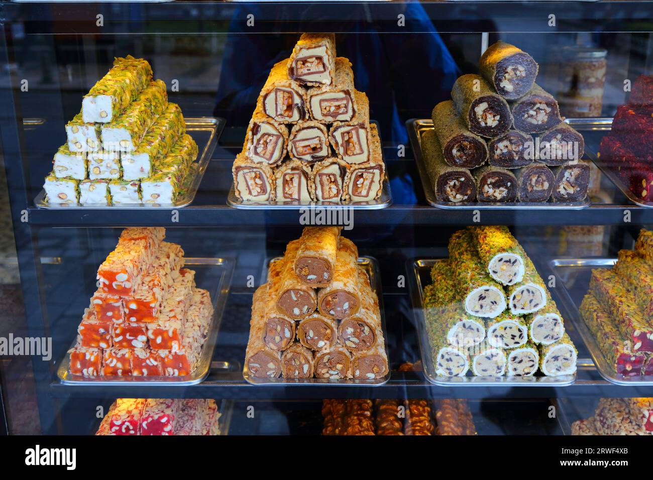 Turkish cuisine at Grand Bazaar in Istanbul. Turkish delight rolls also ...