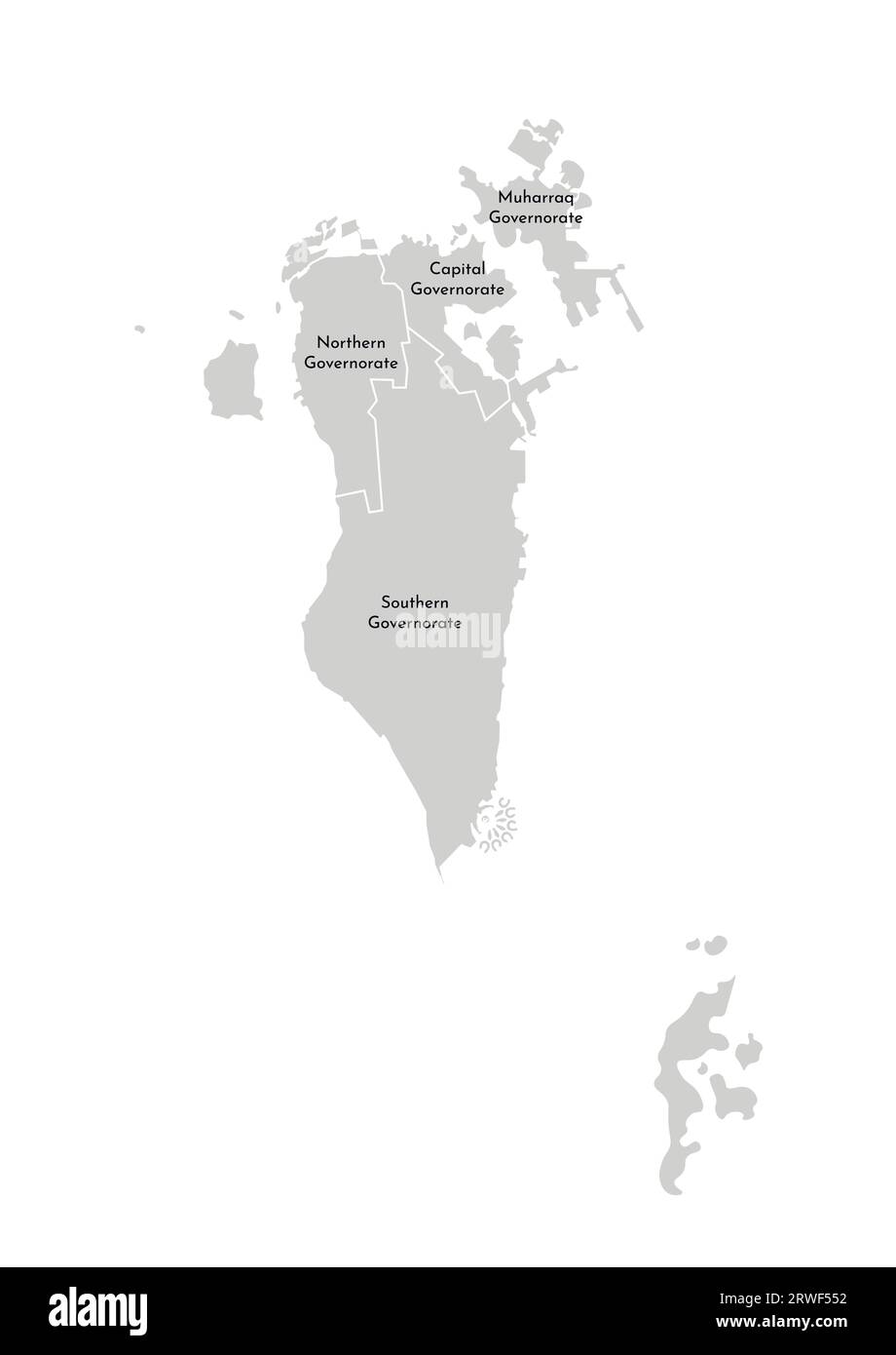 Vector isolated illustration of simplified administrative map of Bahrain. Borders and names of ...