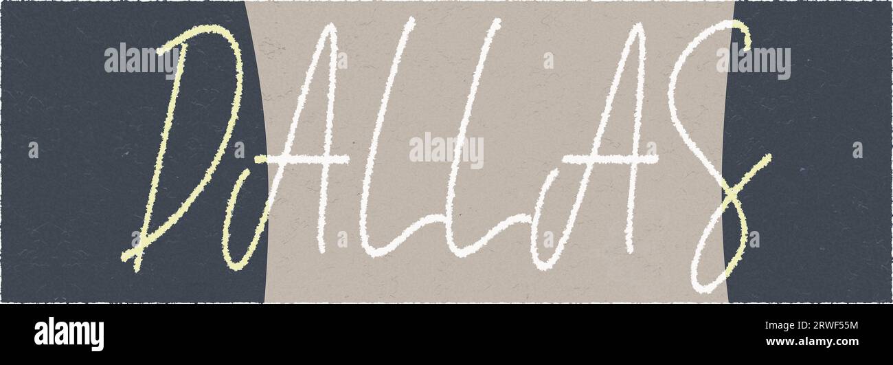 paper sheet with the name of the town "DALLAS" in handwritten style ...