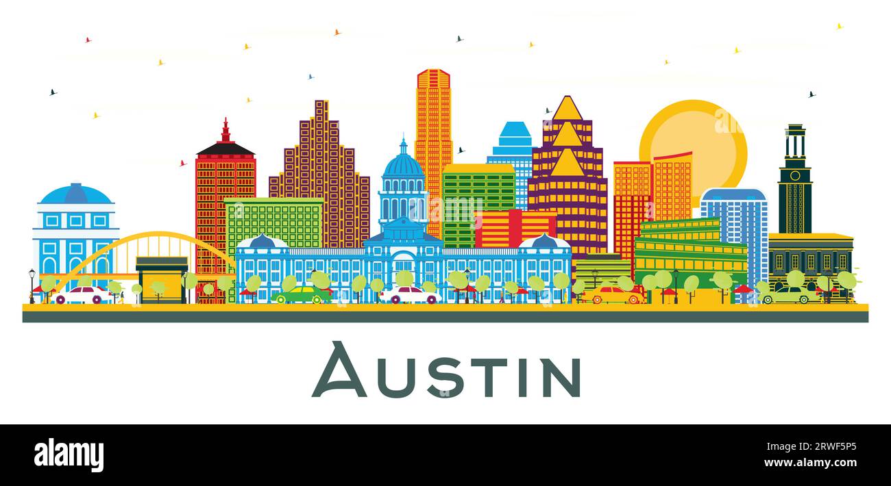Austin Texas city Skyline with Color Buildings isolated on white ...