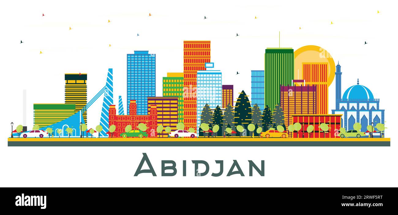 Abidjan Ivory Coast City Skyline with Color Buildings isolated on white ...