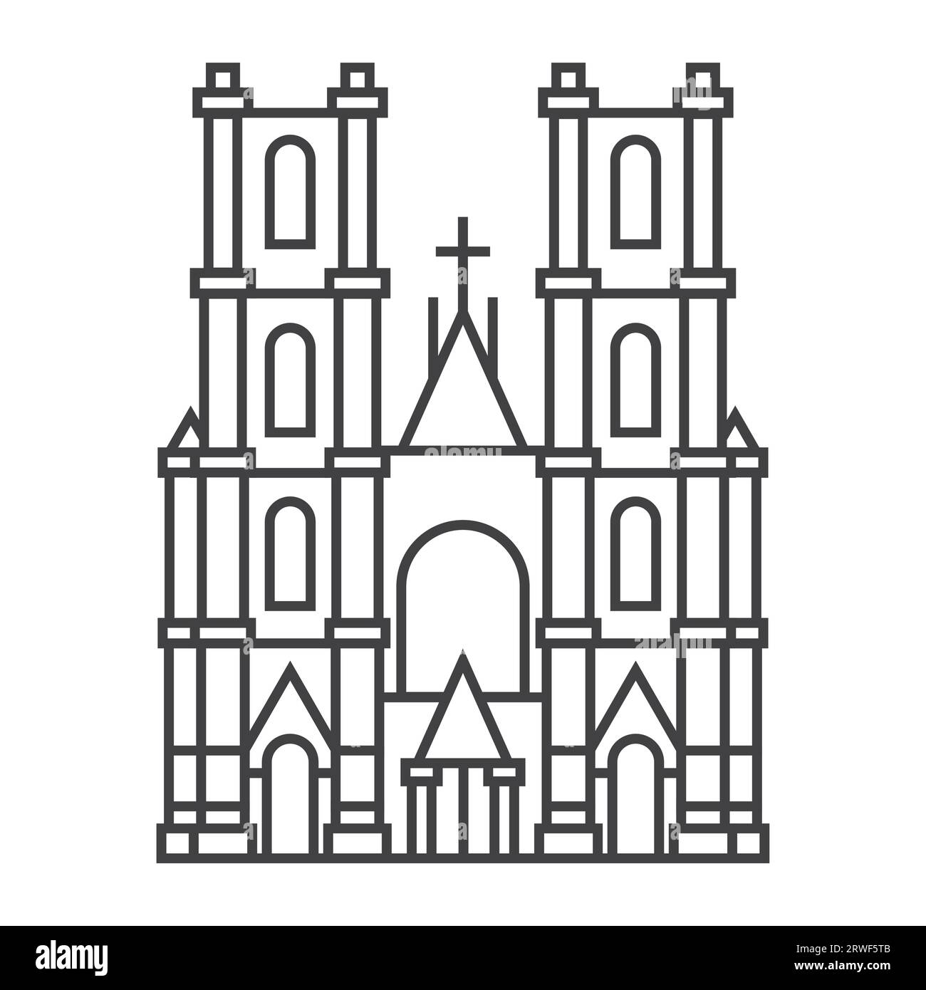 Cathedral Building Outline Icon Sign At Linear Style Christian Church