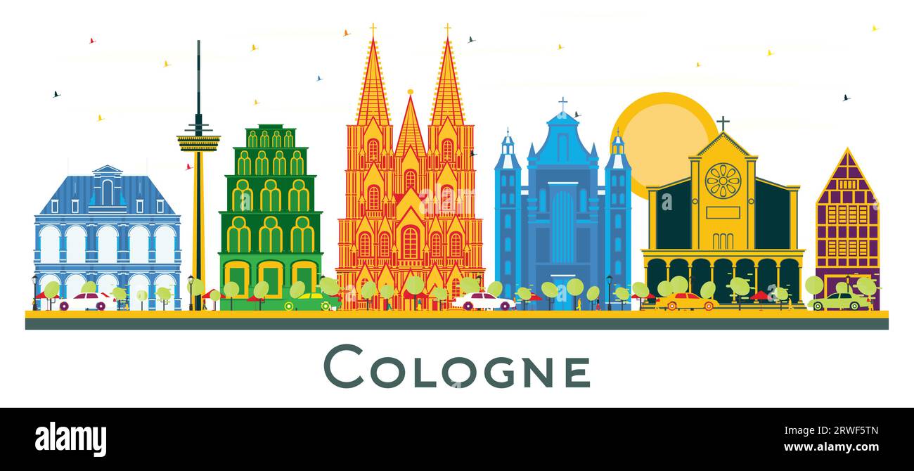 Cologne Germany City Skyline with Color Buildings isolated on white ...