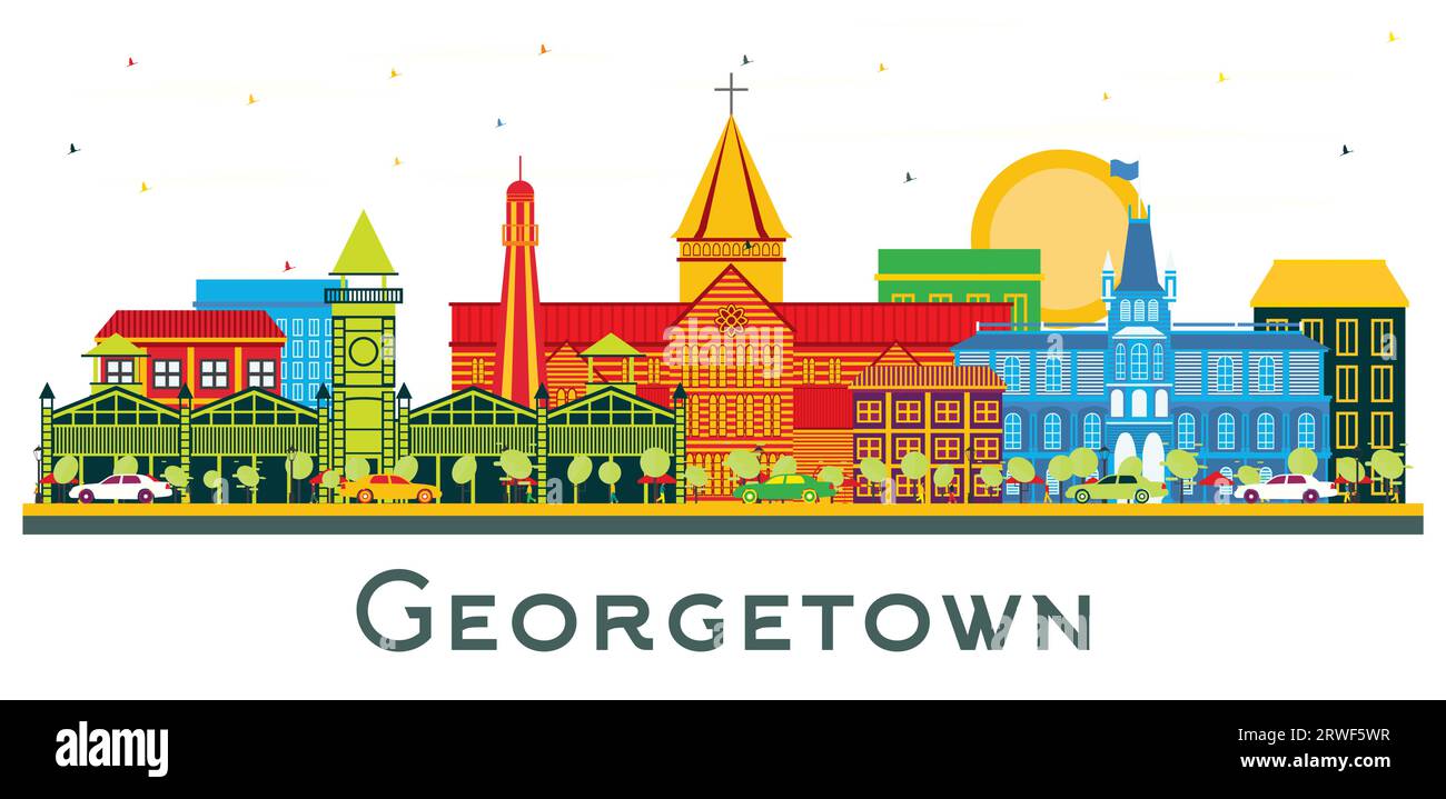 Georgetown City Skyline with Color Buildings isolated on white. Vector ...