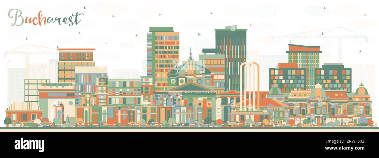 Bucharest Romania City Skyline with Color Buildings. Vector ...