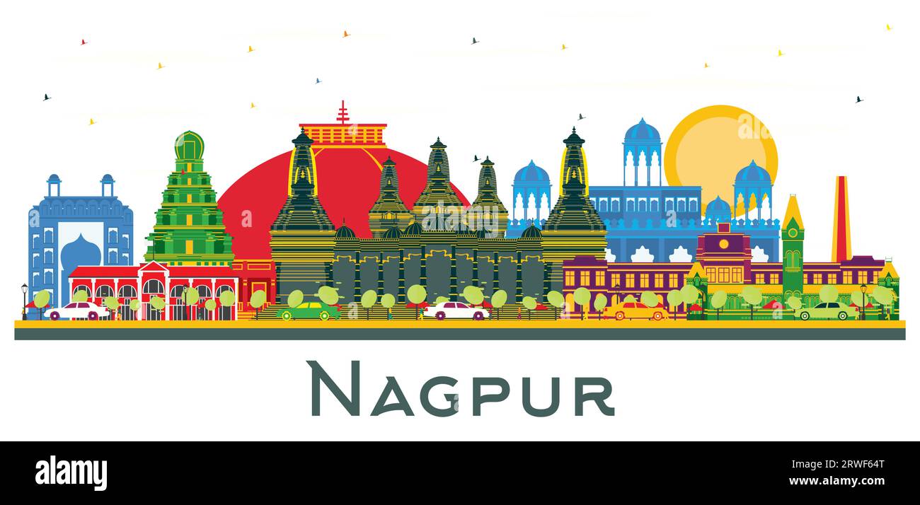 Nagpur India City Skyline with Color Buildings isolated on white ...