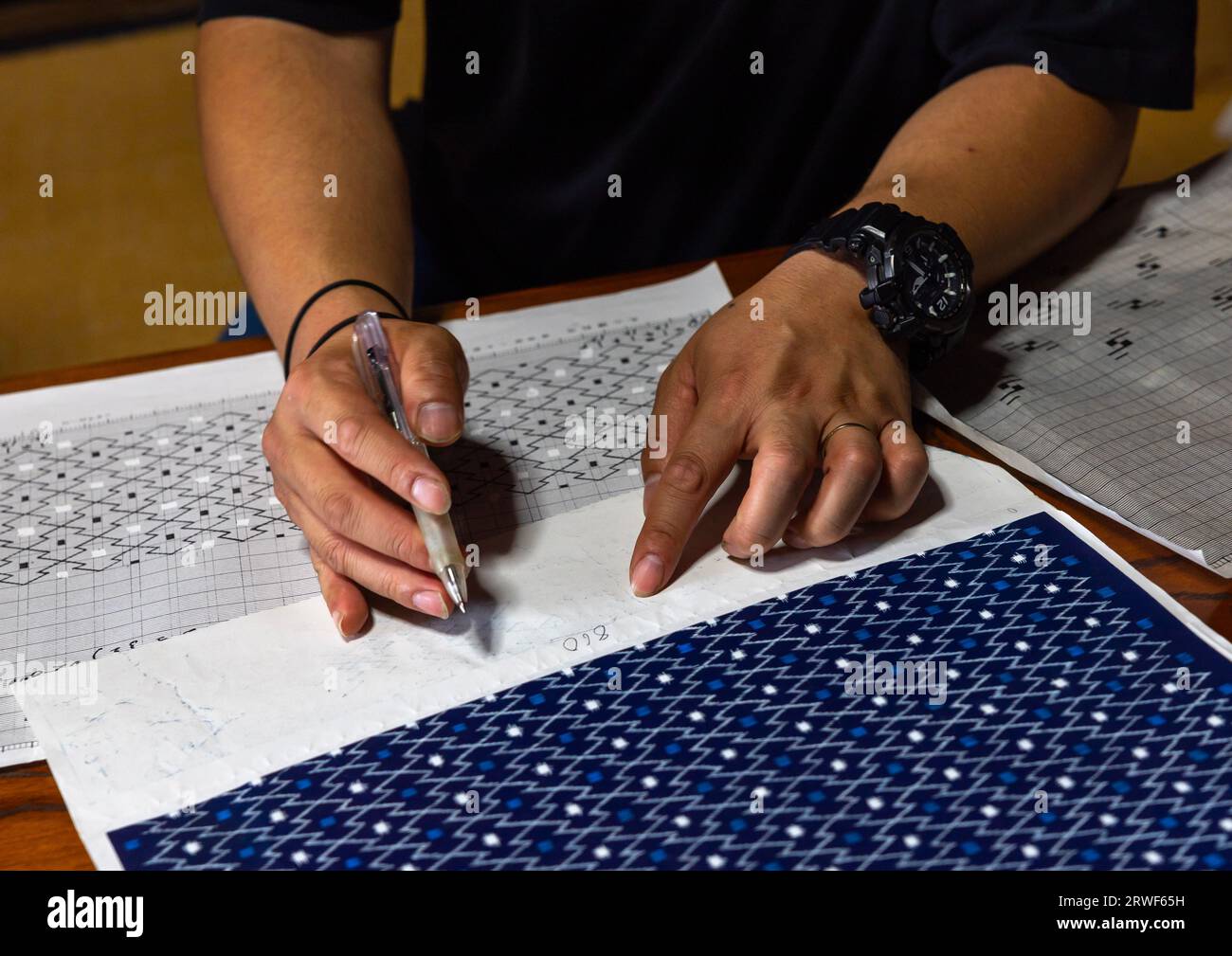 Kurume Kasuri preparation in Aika Tanaka Kasuri Kobo workshop, Kyushu ...