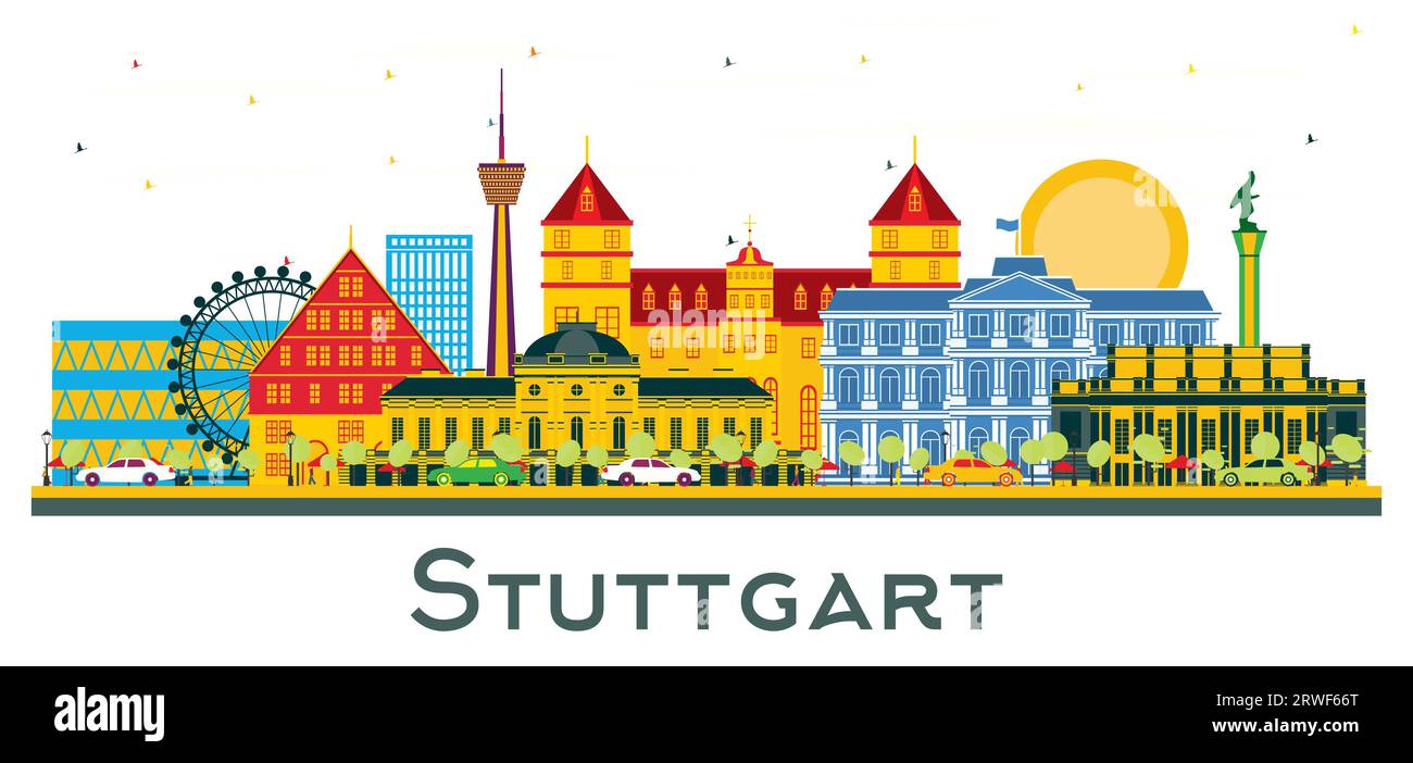Stuttgart Germany city Skyline with Color Buildings isolated on white. Vector Illustration ...