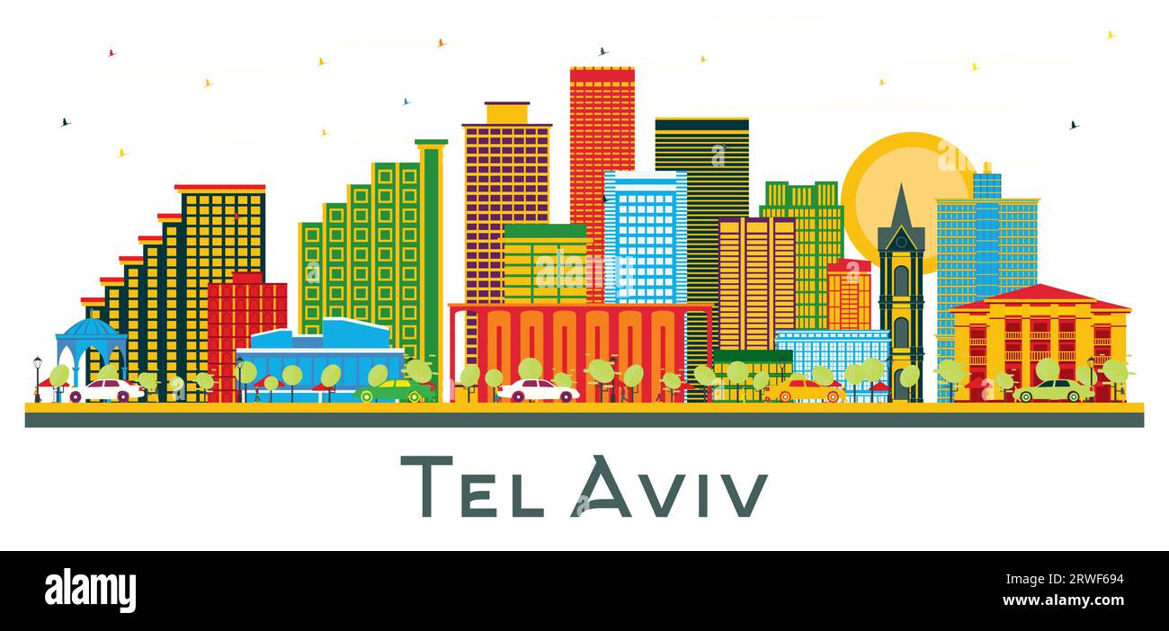 Tel Aviv Israel City Skyline with Color Buildings isolated on white ...