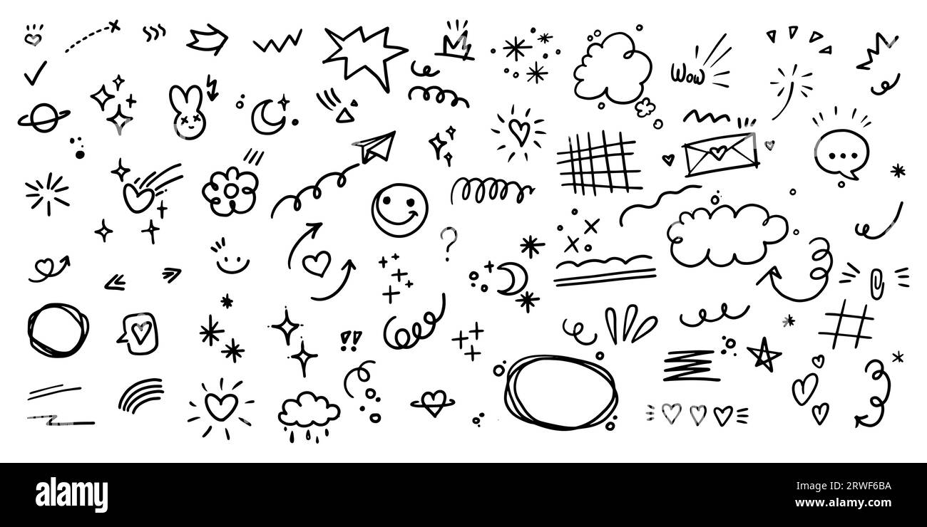 Doodle cute glitter pen line elements. Sparkle pen line elements ...