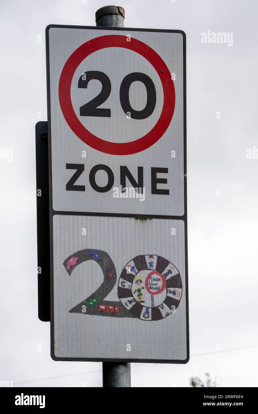 Harefield, London Borough of Hillingdon, UK. 18th September, 2023. A 20mph speed limit sign in ...