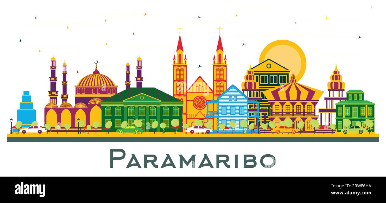 Paramaribo Suriname City Skyline with Color Buildings isolated on white ...