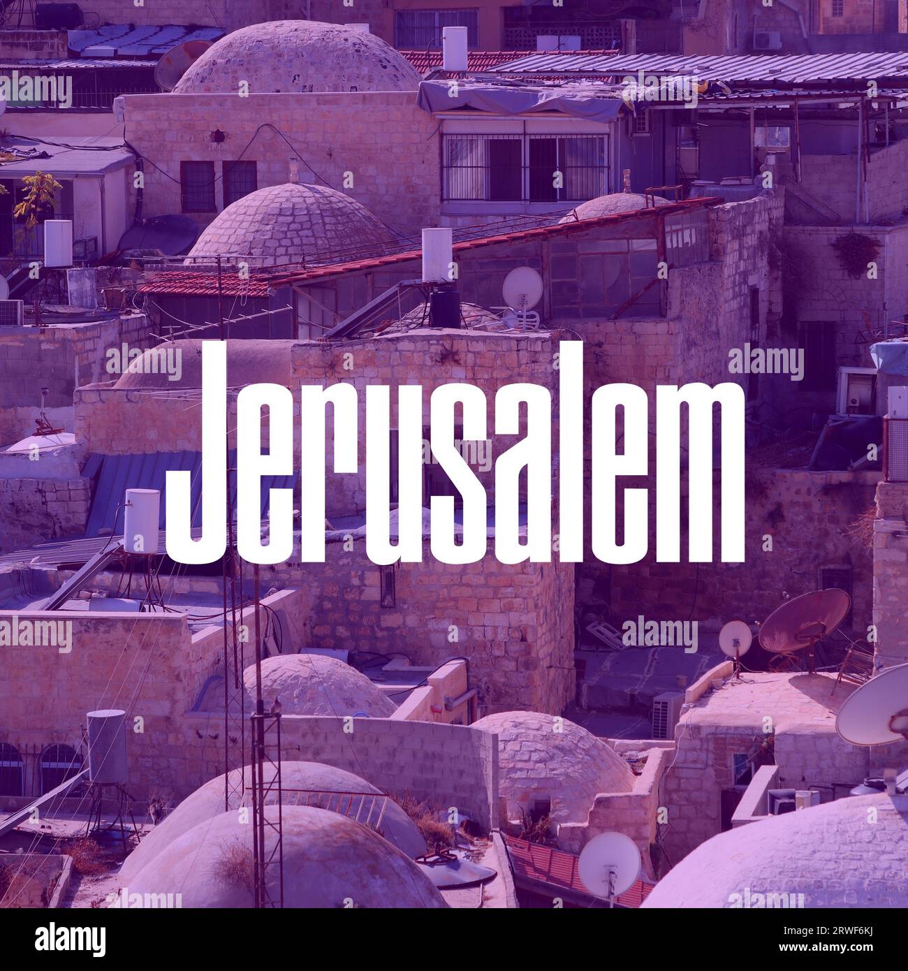 Jerusalem, Israel. City name modern photo postcard. Travel destination ...