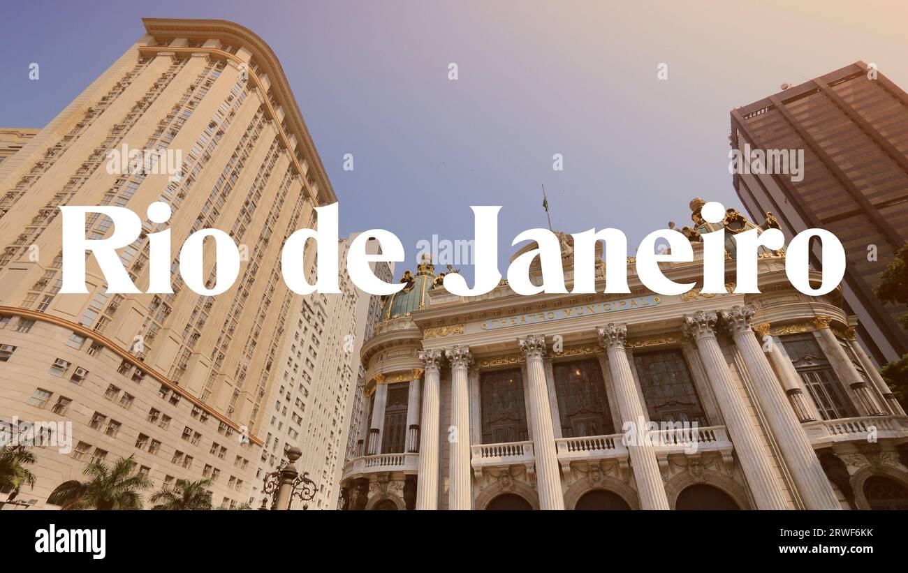 Rio de Janeiro, Brazil. City name modern photo postcard. Travel ...