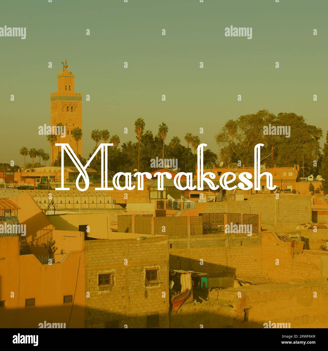 Marrakesh, Morocco. City name modern photo postcard. Travel destination ...