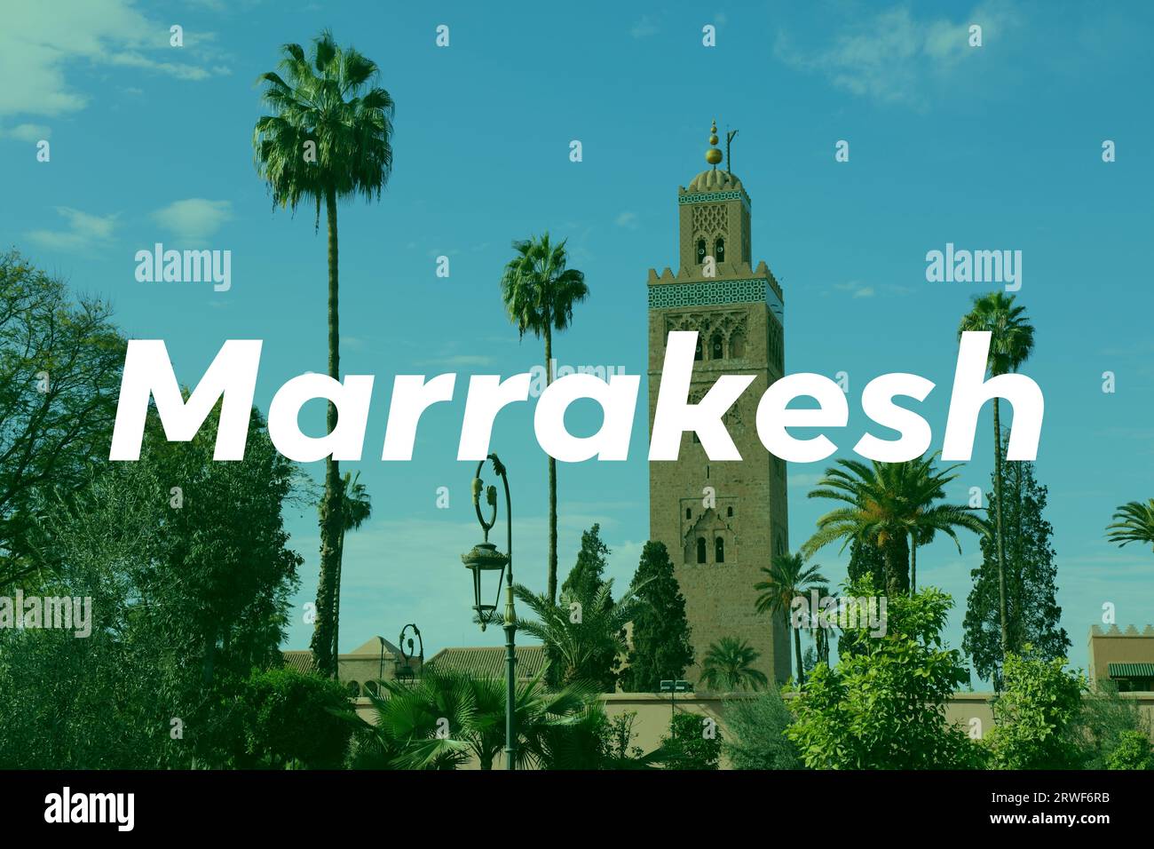 Marrakesh, Morocco. City name modern photo postcard. Travel destination ...