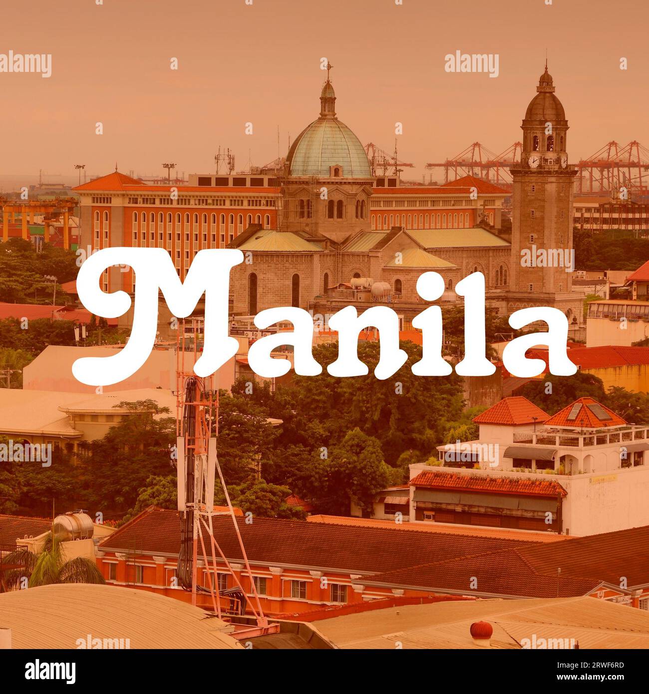Manila, Philippines. City name modern photo postcard. Travel ...