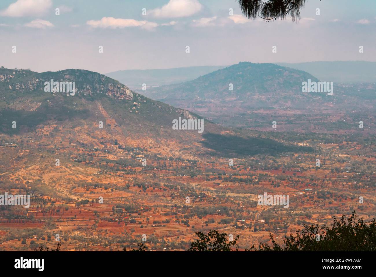 Aerial view of rural African Landscape with rock formations against ...