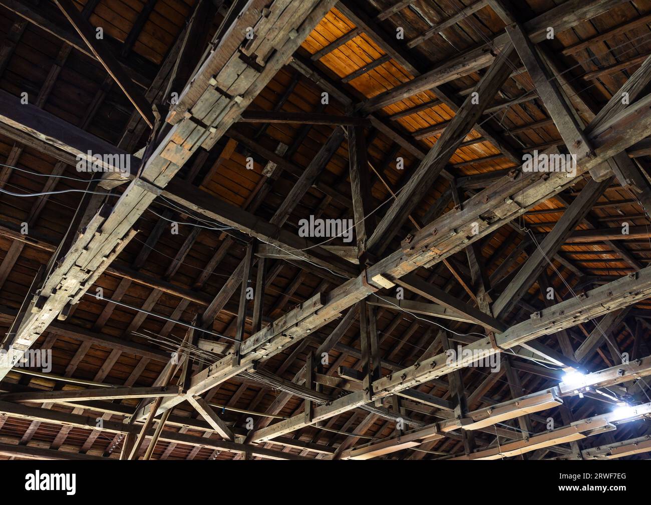 Kouraku Kiln barn wood ceiling with wooden beams, Kyushu region, Arita ...