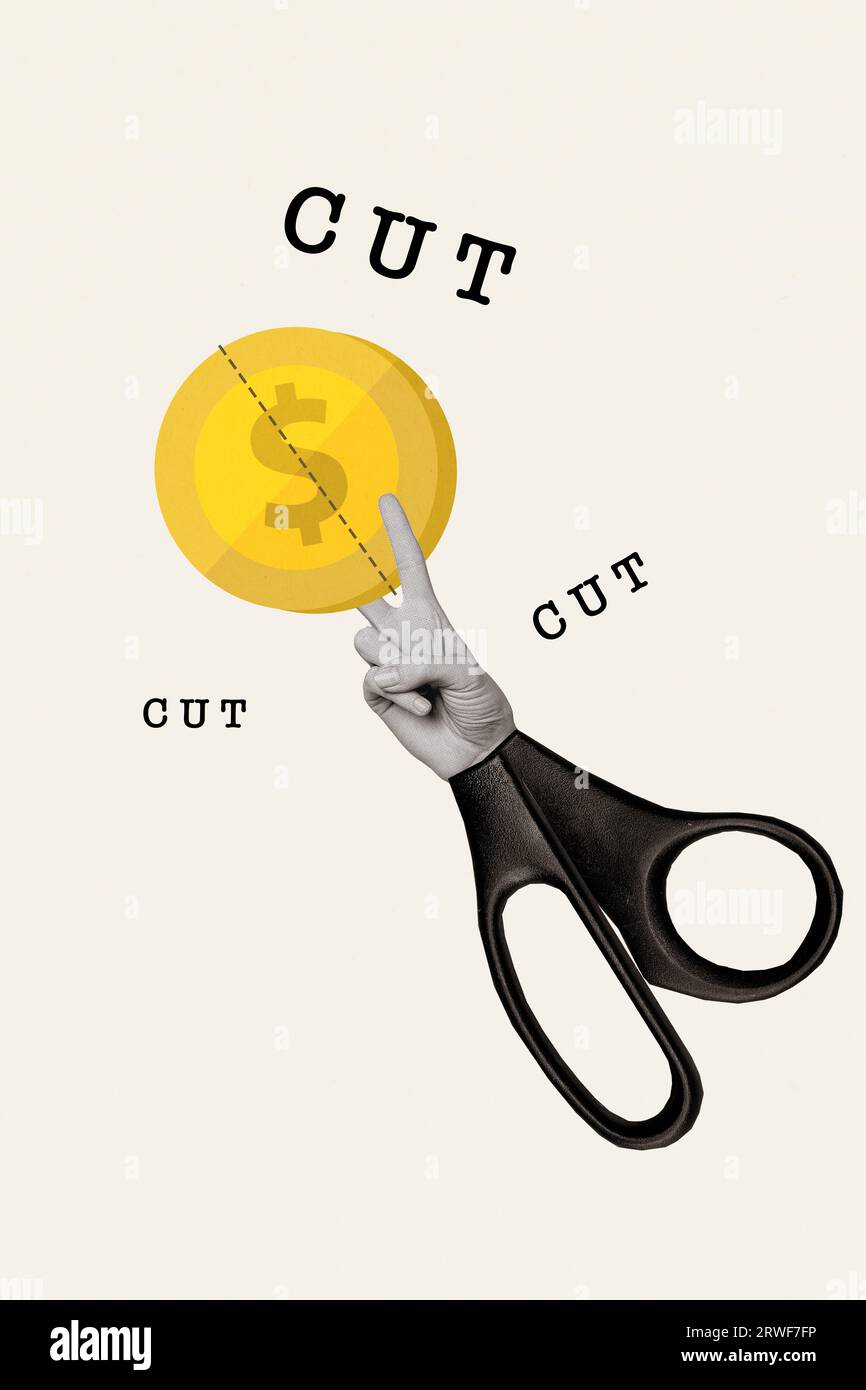 Image picture minimal collage illustration scissors cutting two pieces ...