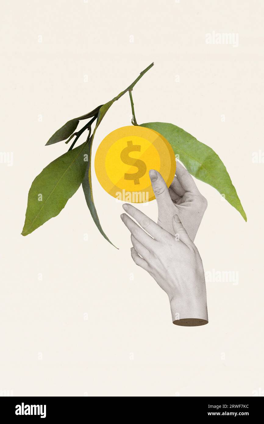 Image poster picture collage of two human hands holding coin growing ...