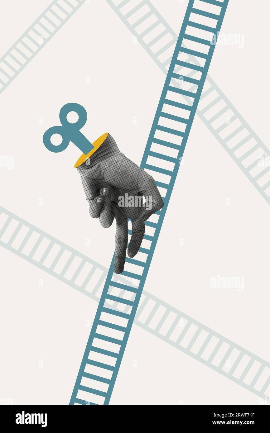 Poster image collage of human hands fingers key mechanism climb up ...