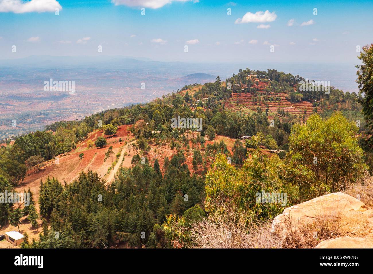 Aerial view of rural African Landscape with rock formations against ...