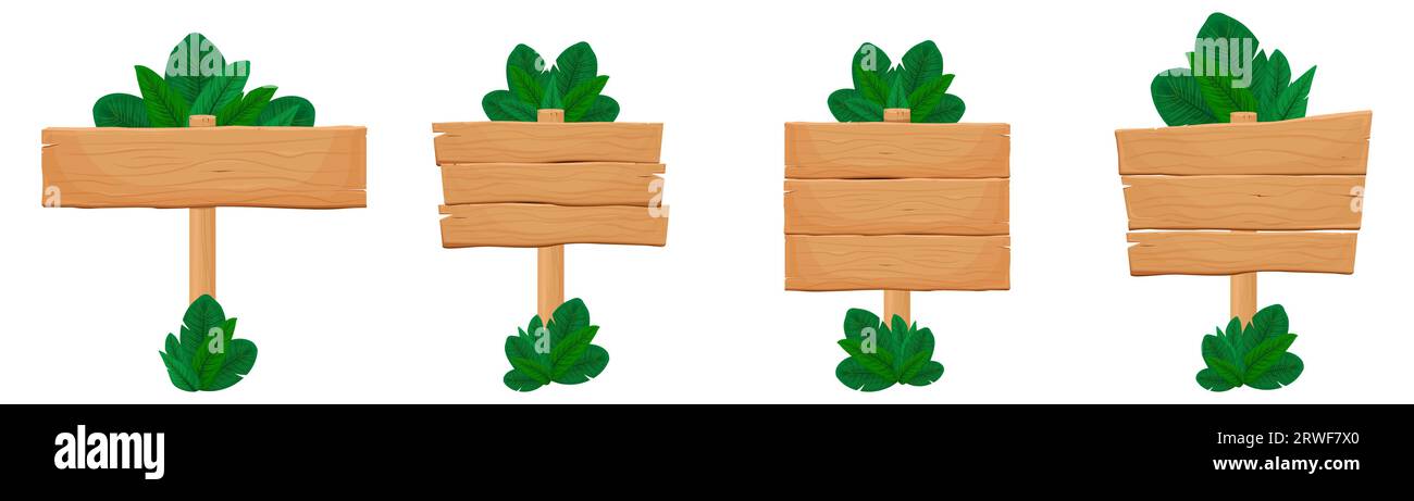 Wooden Banners with Tropical Leaves, Set Information Boards Billboard ...