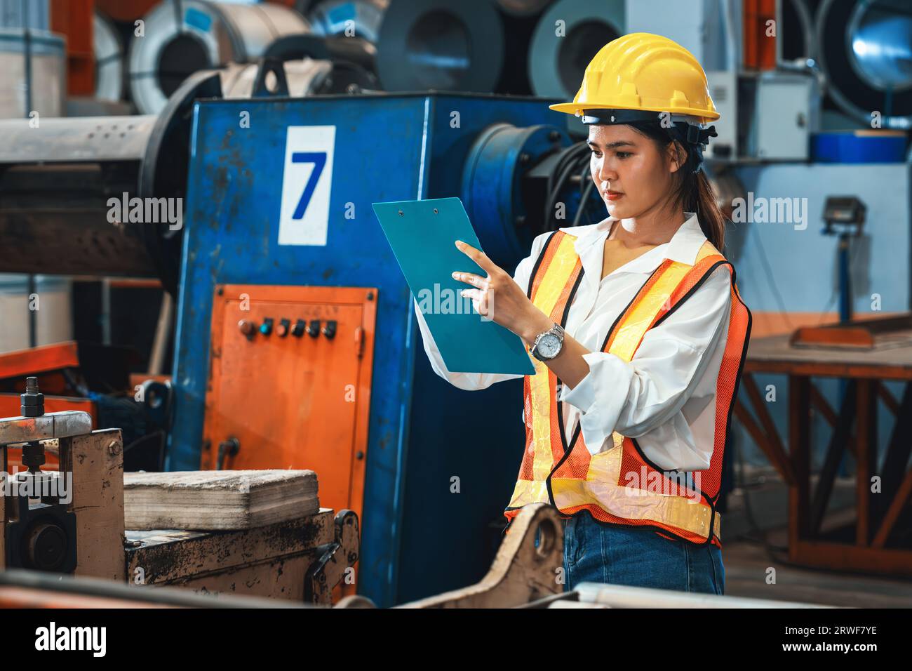 Metalwork manufacturing factory inspection, female engineer inspector ...