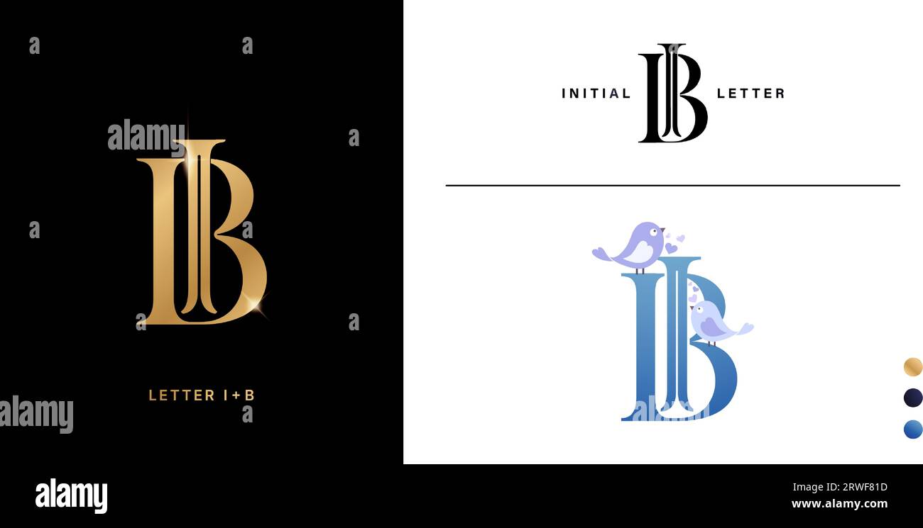 IB or BI monogram Letter with bird logo design template and elegant ...