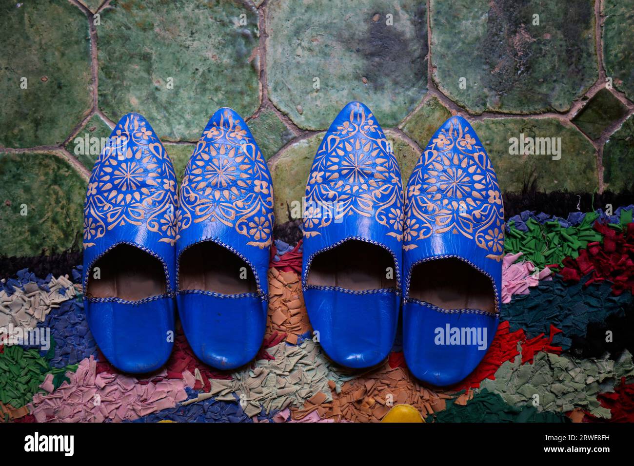Moroccan handicraft. Traditional babouche leather slippers on ...