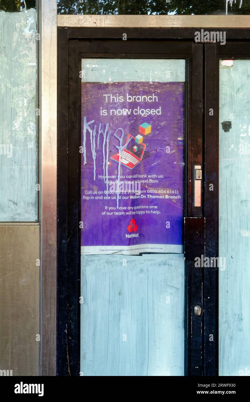 Exterior of a closed NatWest bank on Shepperton High street, Surrey ...