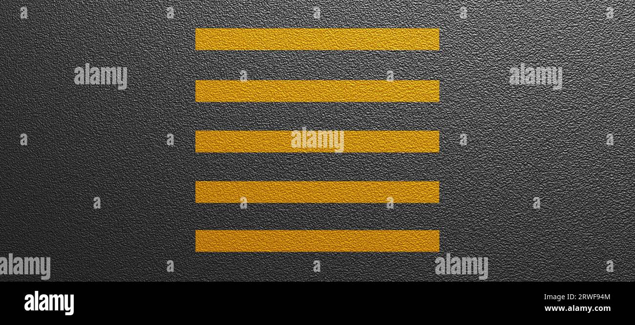 Yellow crosswalk on the asphalt road. Three-dimensional illustration ...
