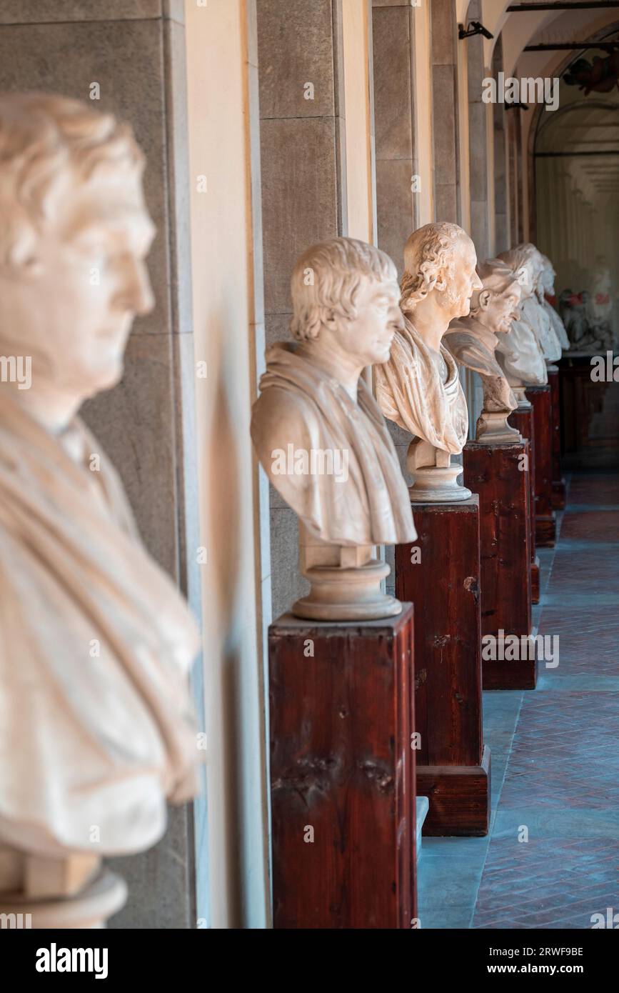 Marble bust. Series of busts at the Ambrosiana art gallery. Courtyard ...