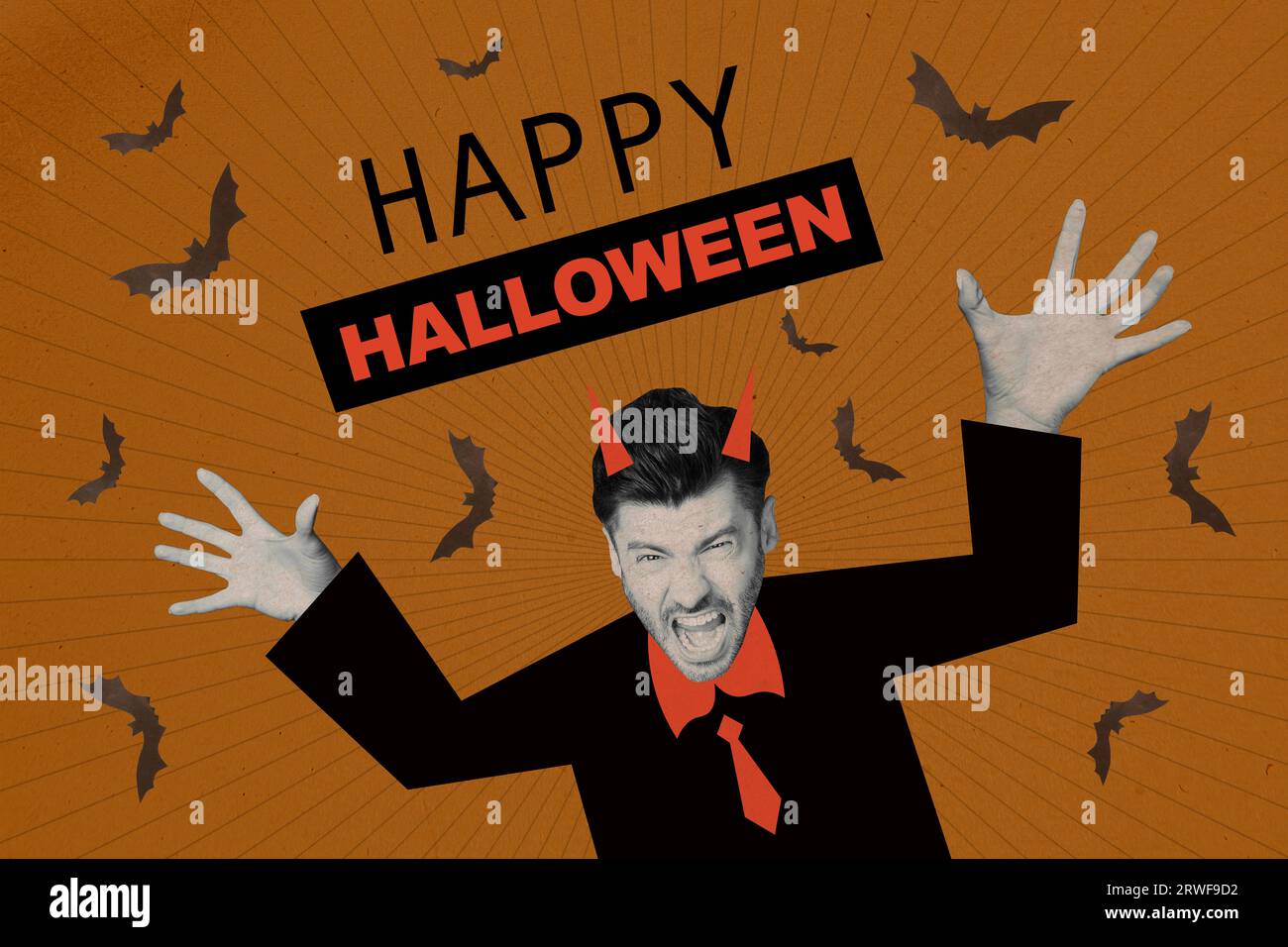 Creative abstract template collage of angry male devil demon horns hell ...