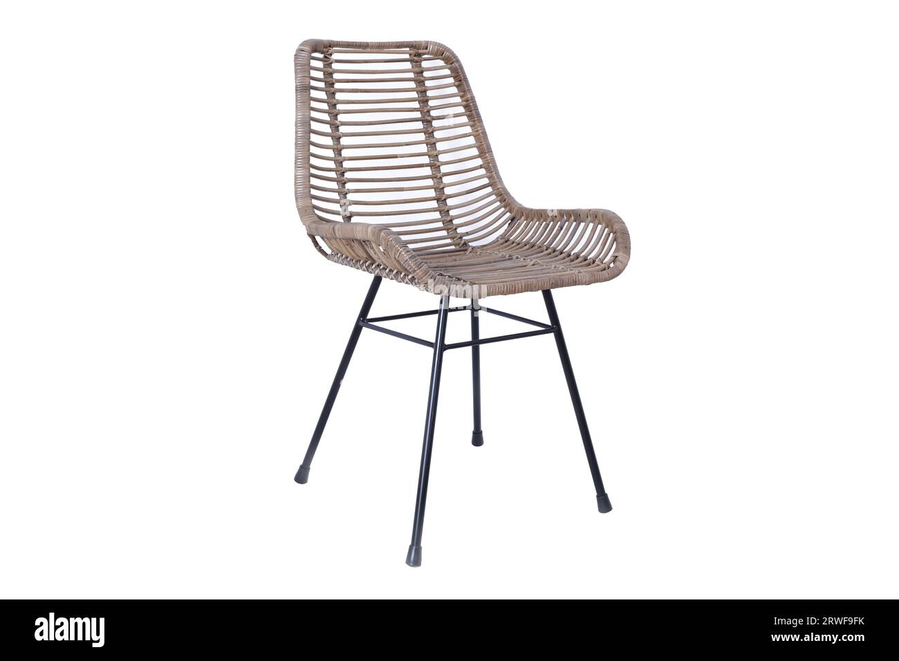 Handmade cream wicker chair made of rattan. Isolated image on white ...