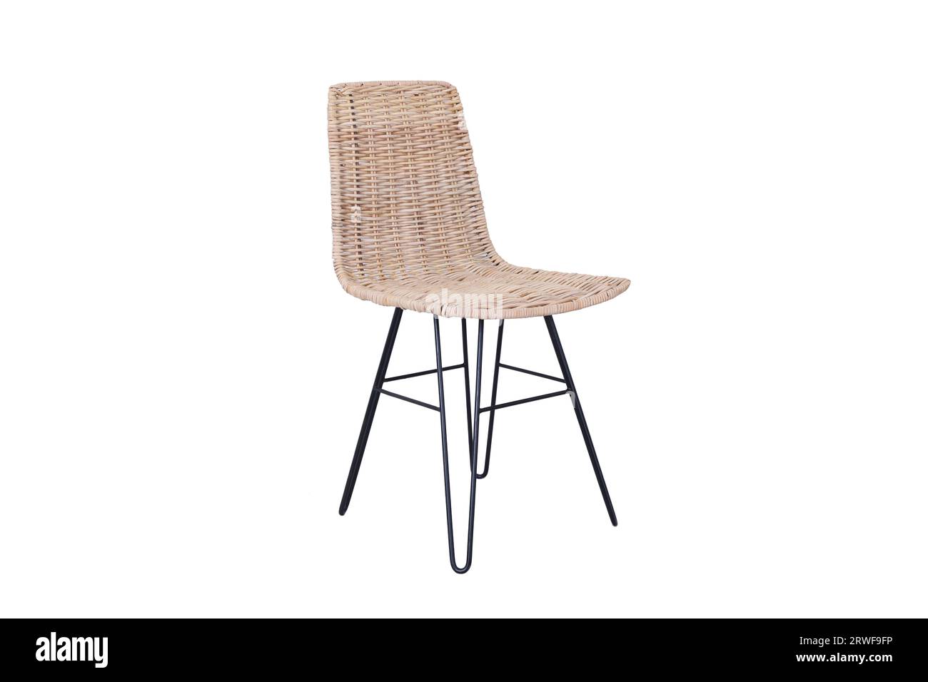 Handmade cream wicker chair made of rattan. Isolated image on white ...