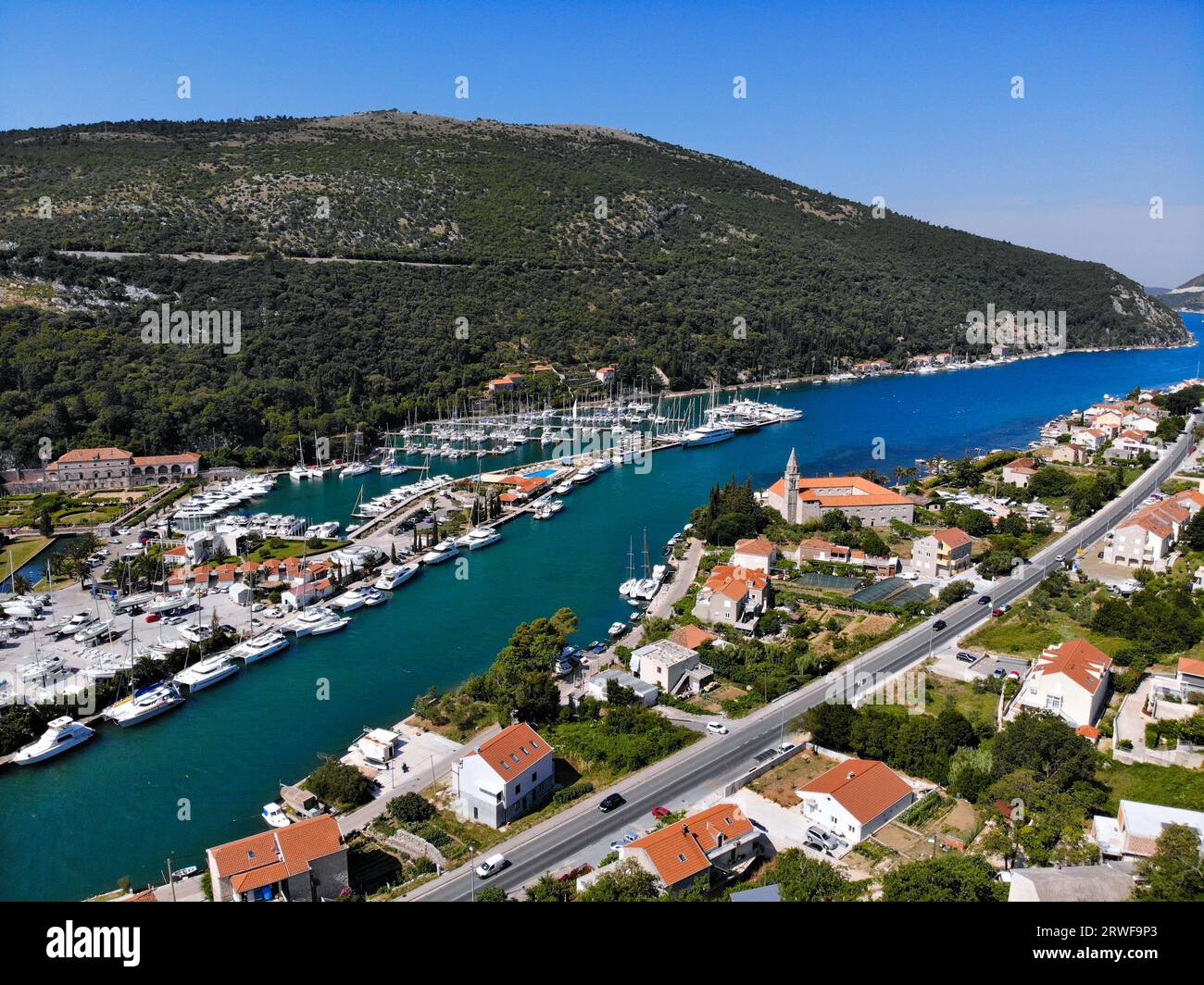 Rozat, Croatia. Dubrovnik marina aerial view with ria coastal inlet ...