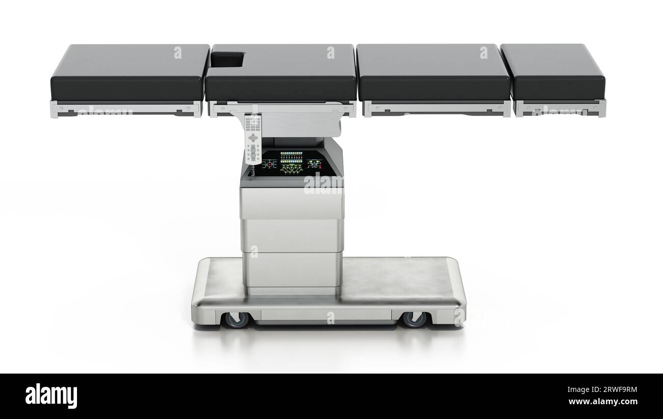 Hospital electric surgical operation bed isolated on white background ...