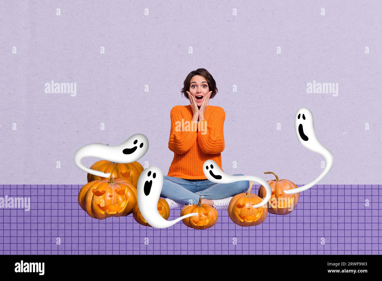 Composite collage picture image of funny cute charming female surprised ...